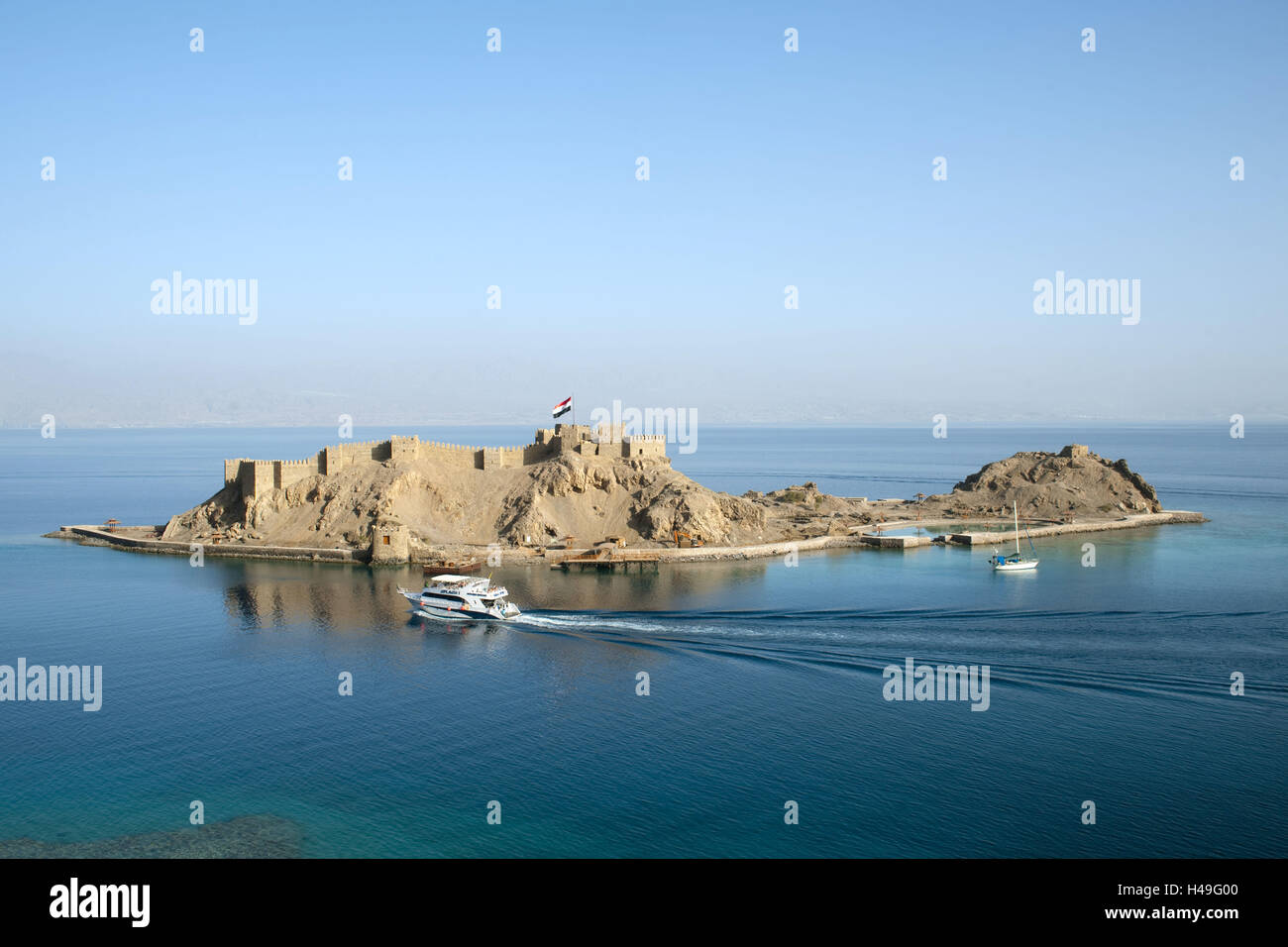 Egypt, Sinai, east coast with Taba, crusader's castle on the Pharaoh's ...