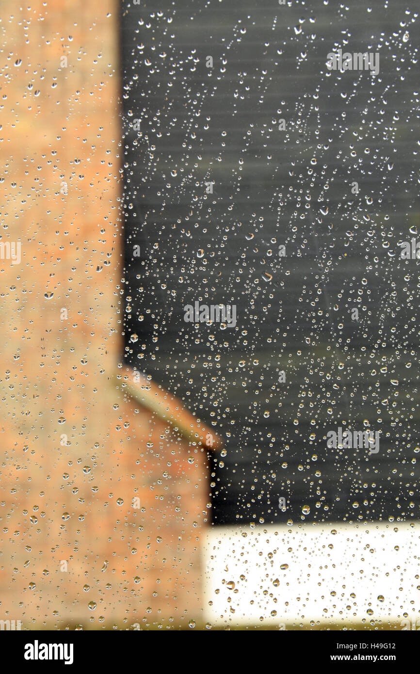 Window, drops water, view, house facade, window pane, window glass ...