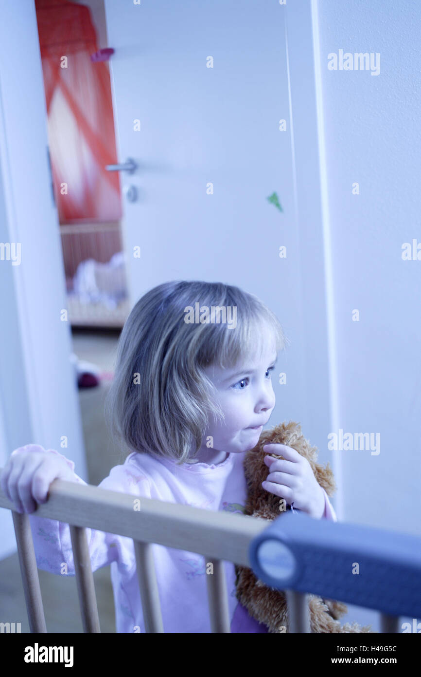 Child, girl, sleepwalking, 4-6 years, alone, lonely, hall, door, openly ...