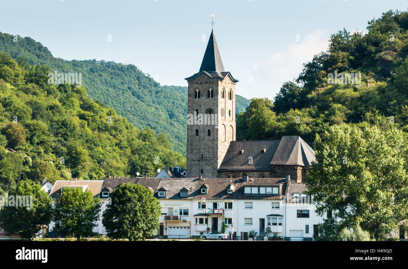 Pretty village with church, Rhine Gorge, Germany, Europe Stock Photo ...