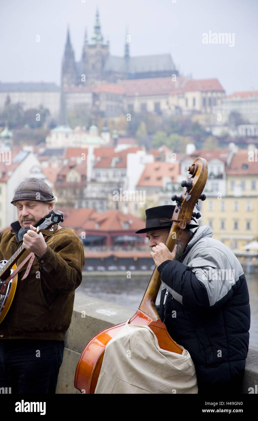 Czech Republic, Prague, Karl's bridge, street musician, town, bridge ...
