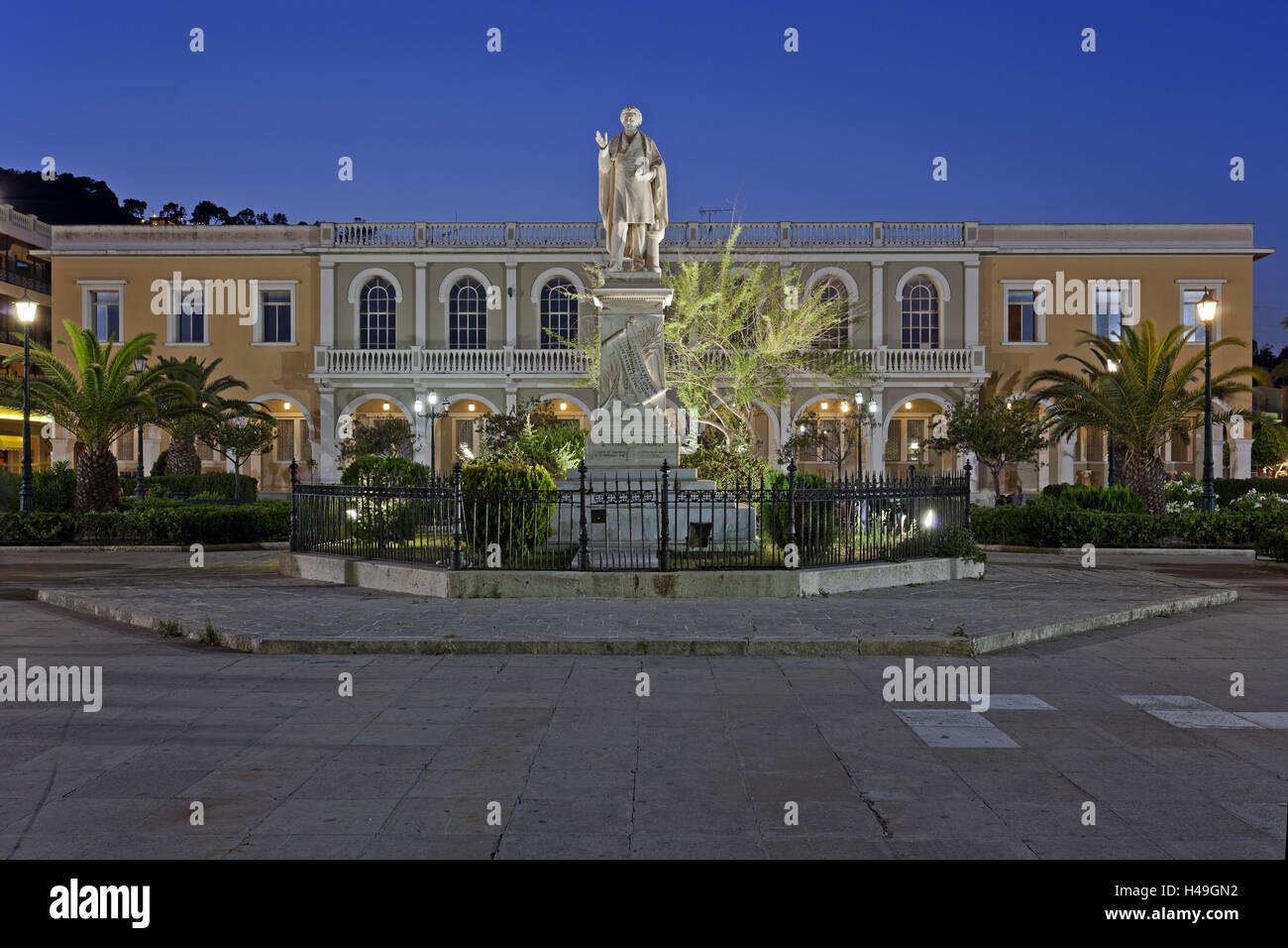 Greece, Zakynthos, space Solomos, monument, evening Stock Photo - Alamy