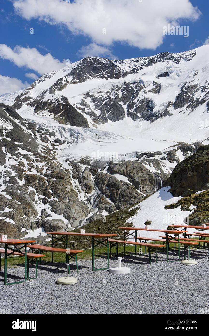 Taschachhaus (alpine hut), terrace, Pitztal (valley), Tyrol, Imst ...