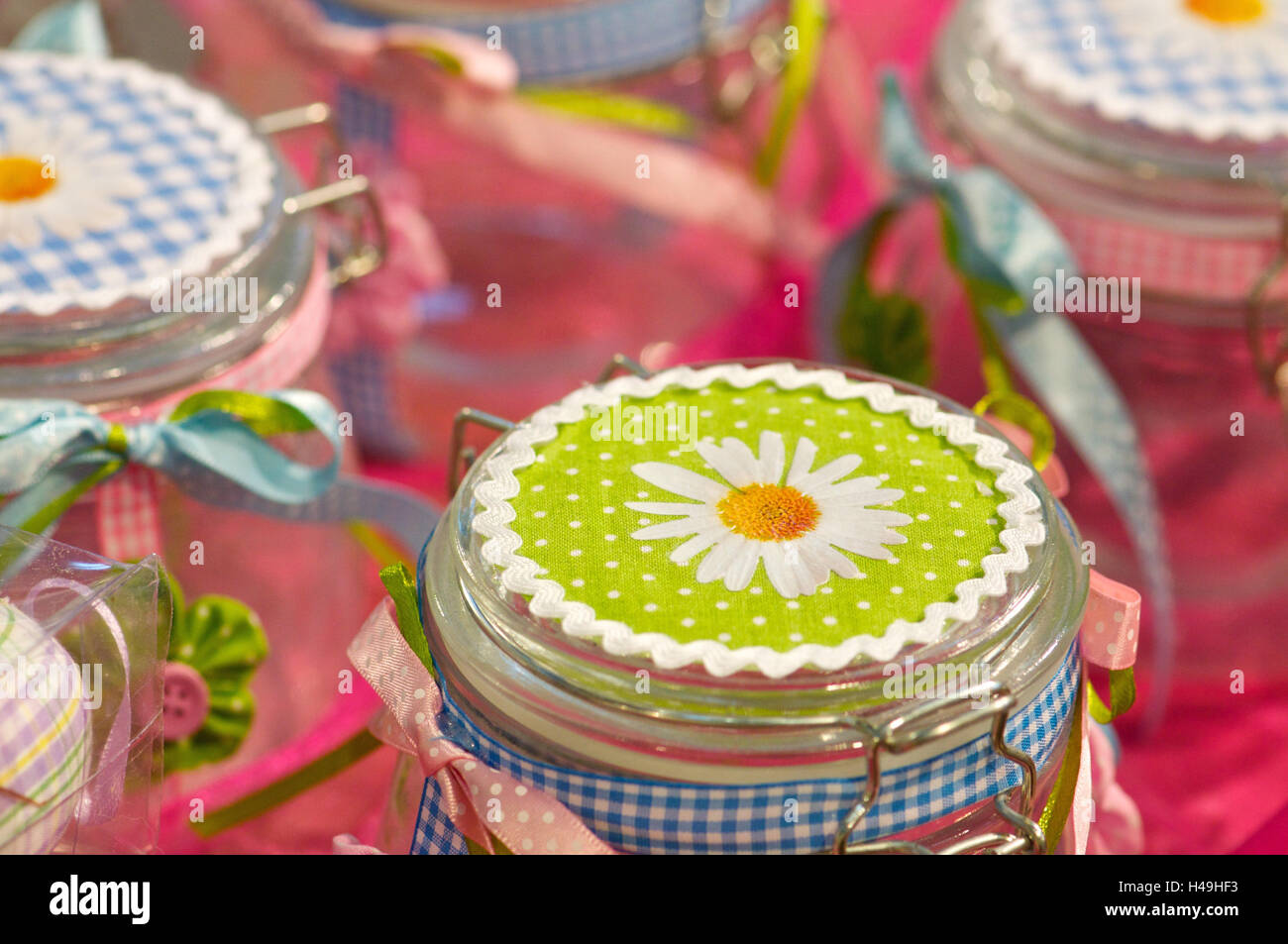 Preserving jars in spring design Stock Photo - Alamy