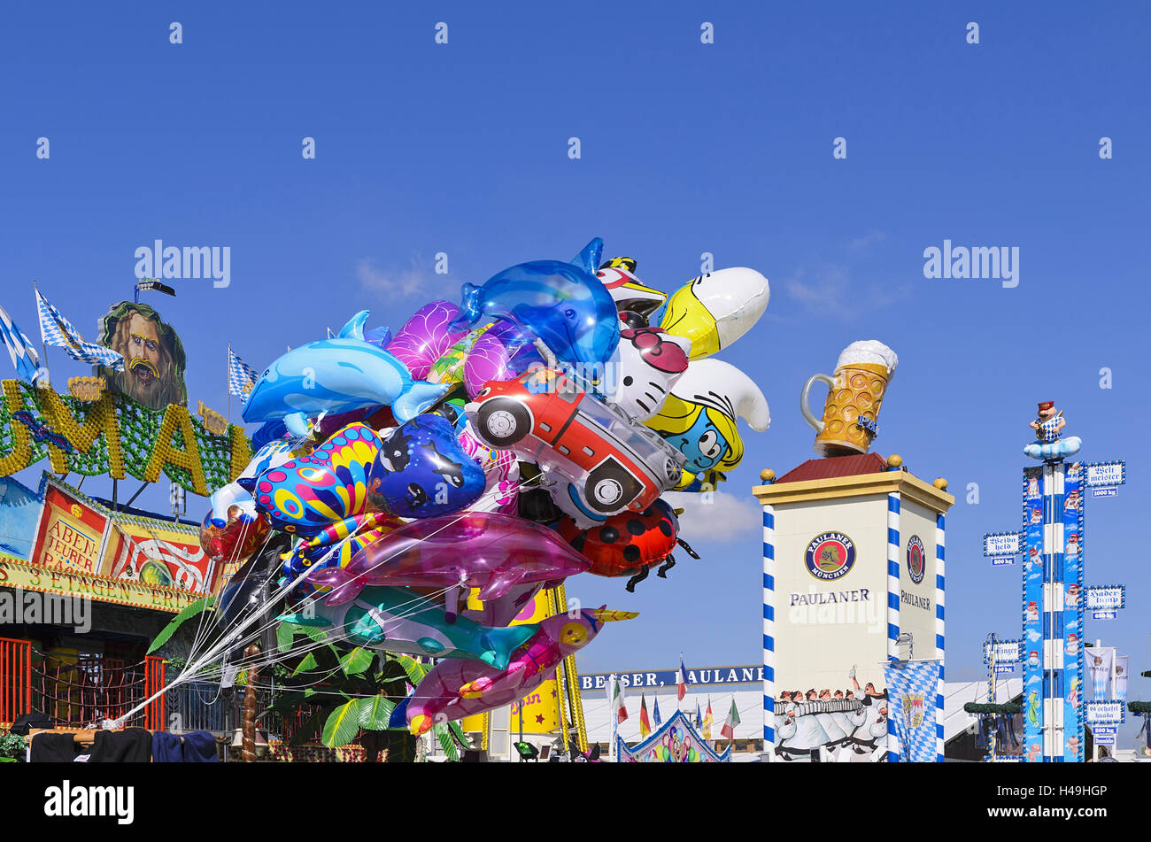 Germany, Bavaria, Munich, Theresienwiese Oktoberfest, balloons ...