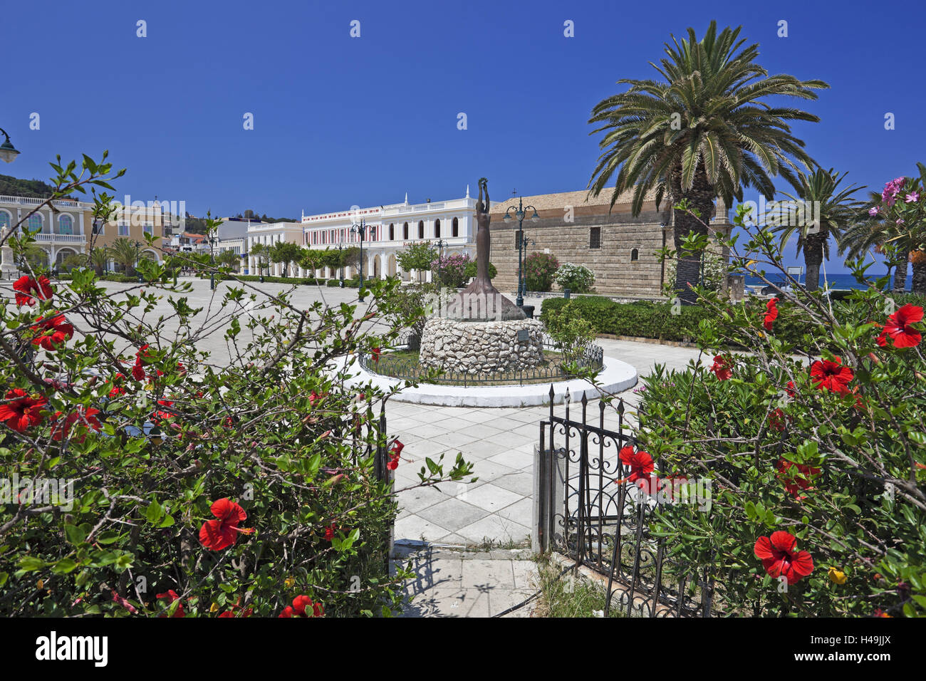 Greece, Zakynthos, Solomos Square, sculpture Stock Photo - Alamy