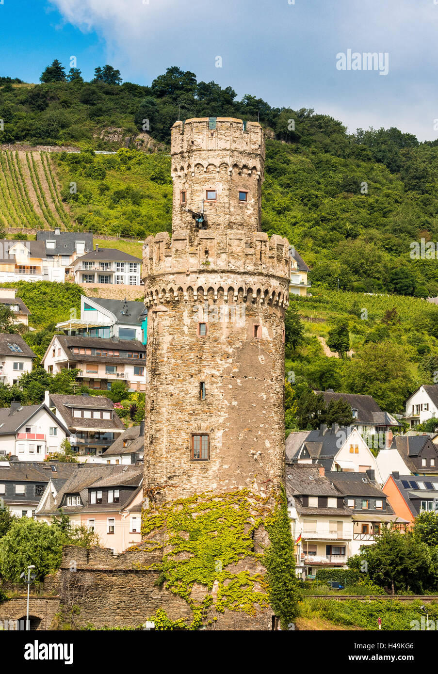 Pretty village with tower, Rhine Gorge, Germany, Europe Stock Photo - Alamy