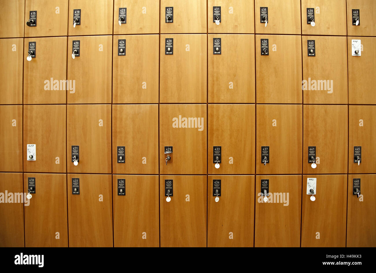 Lockers, storing, key, lockers, luggage, numbers, many, wood, wooden ...