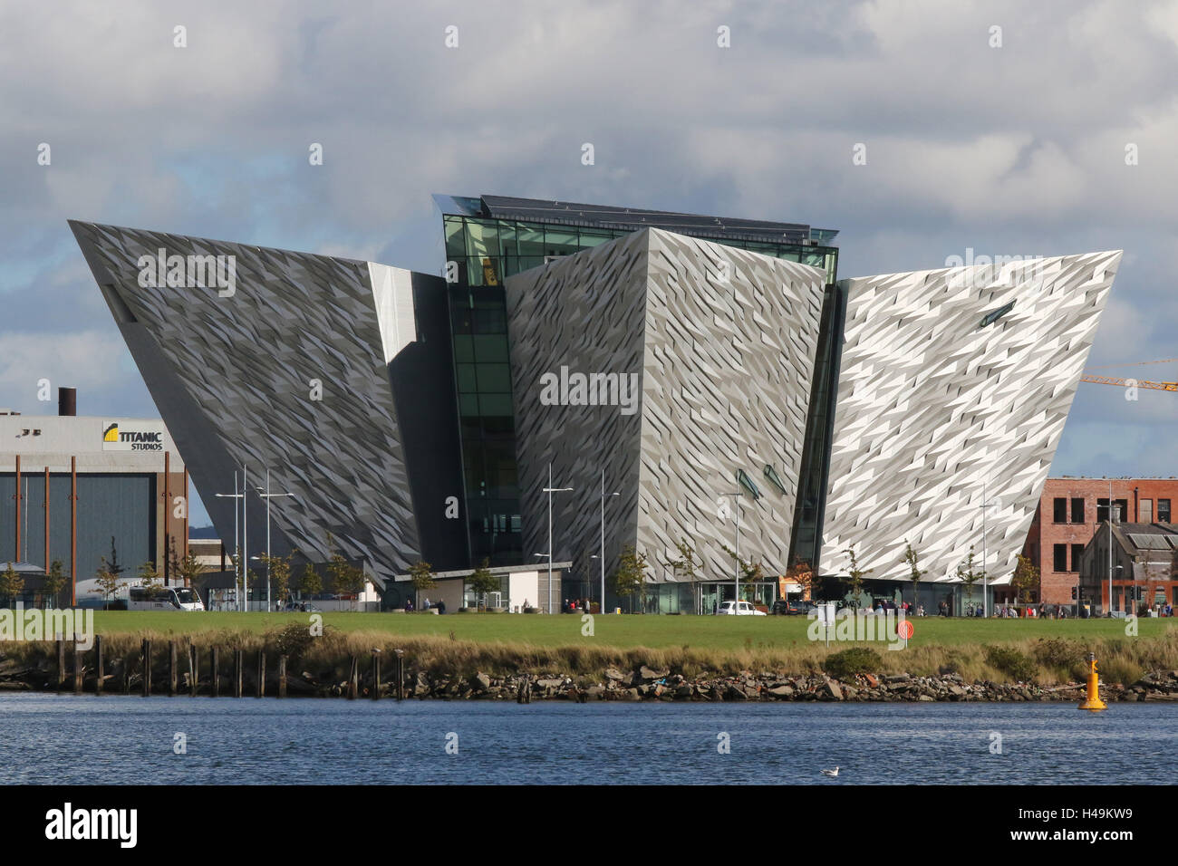 The Titanic Building in Belfast's Titanic Quarter. Behind it to the ...
