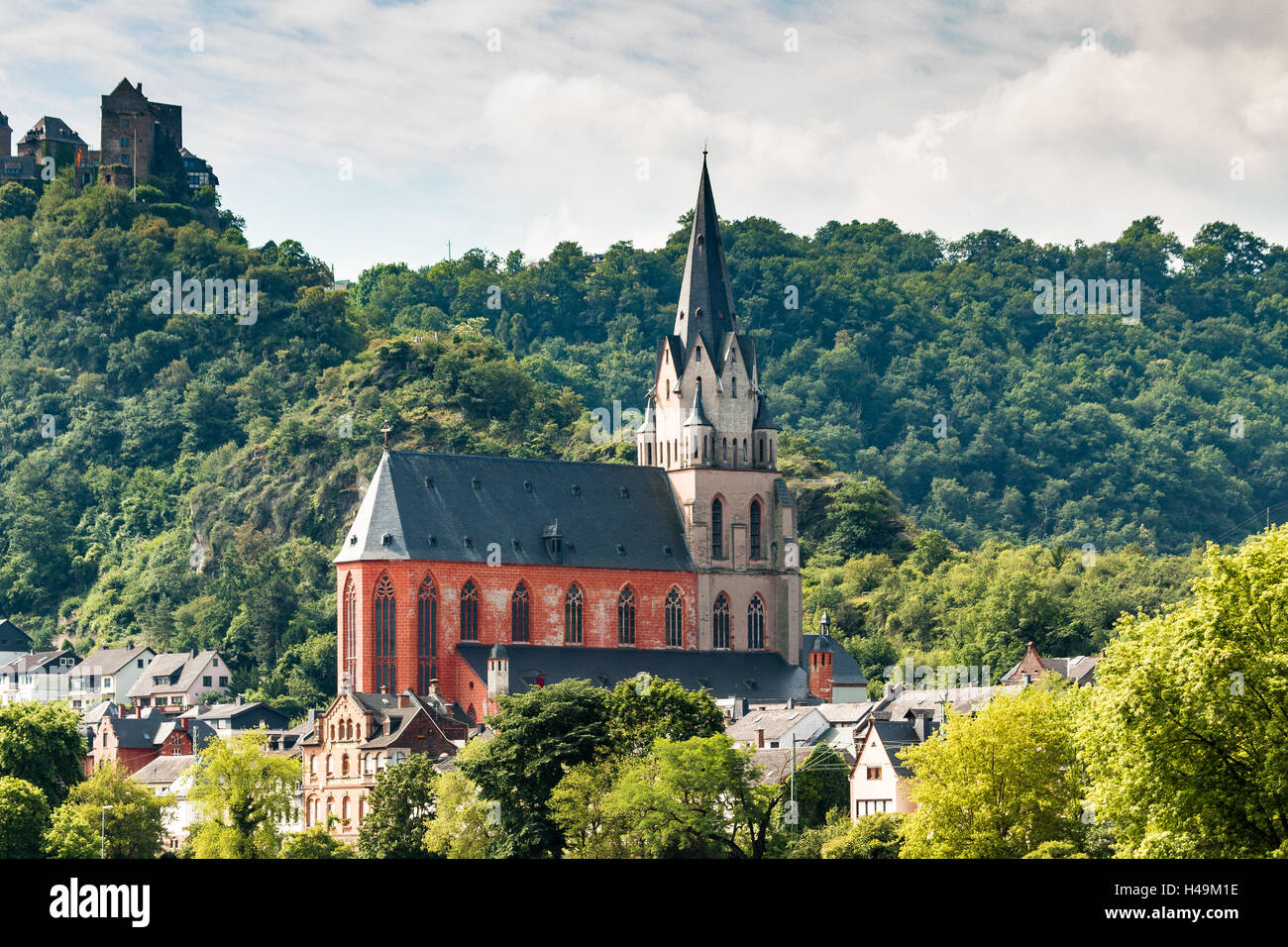 Pretty village with church, Rhine Gorge, Germany, Europe Stock Photo ...