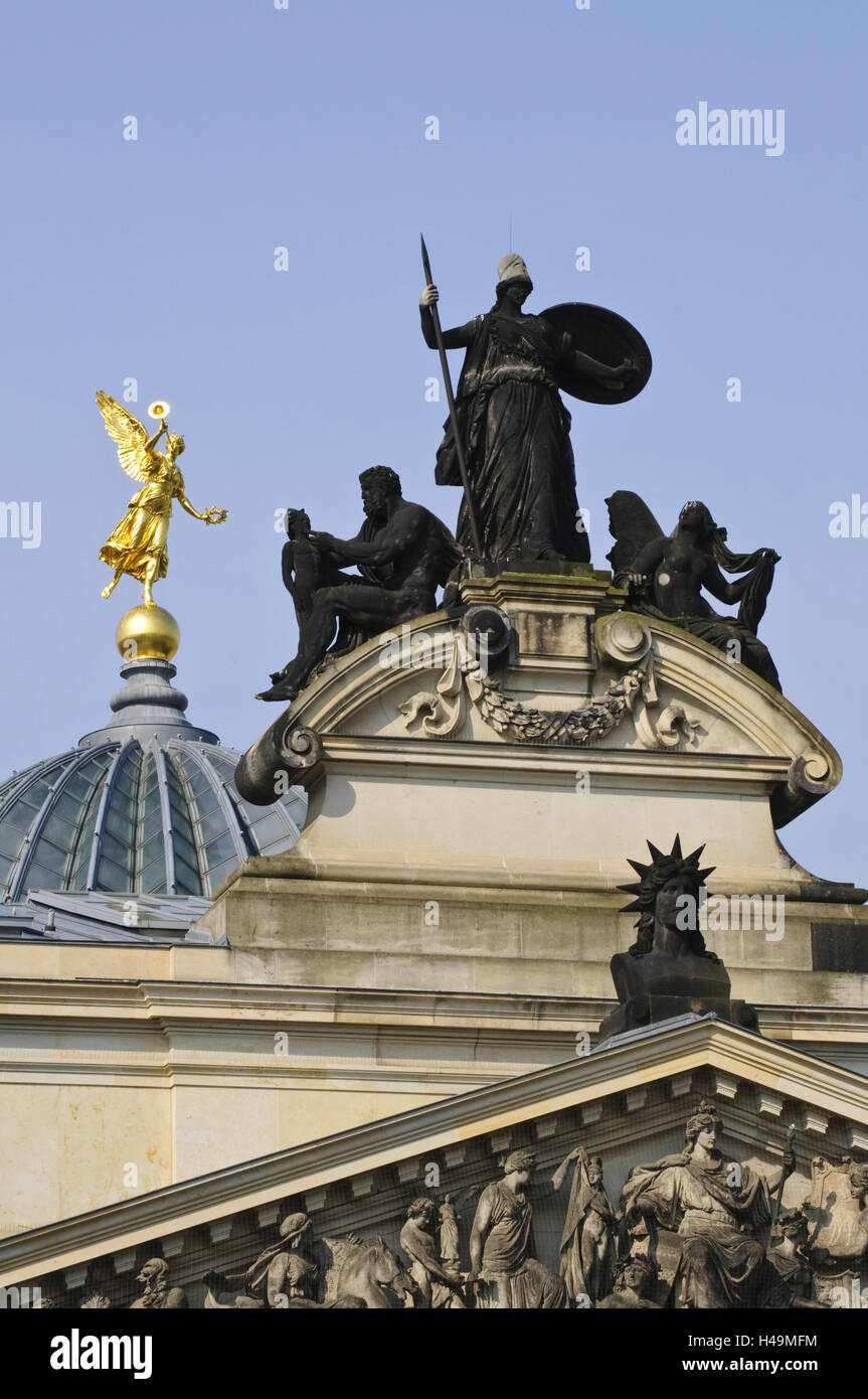 Detailed view of the academy of arts, dome, golden angels, Dresden ...
