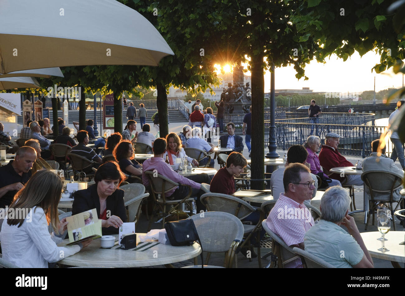 Brühlsche terrace, cafe terrace, Dresden, Saxon, Germany Stock Photo ...