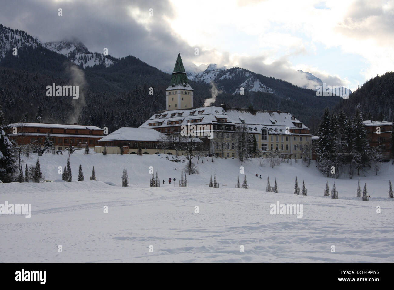 Germany, Upper Bavaria, castle Elmau, winter, Bavaria, Werdenfels ...