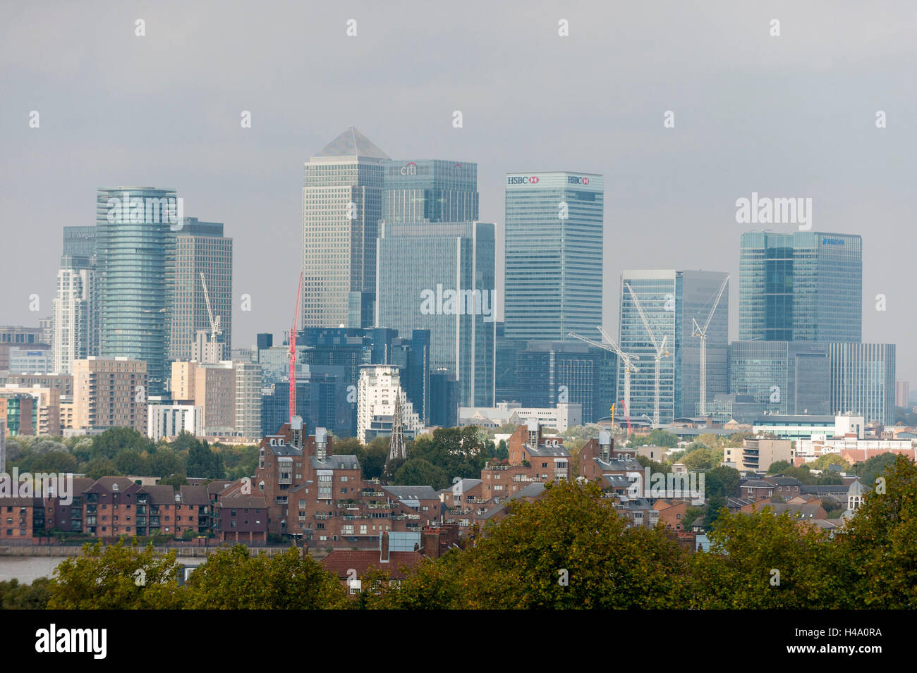 London, UK. 14 October 2016. The tall buildings of Canary Wharf are ...