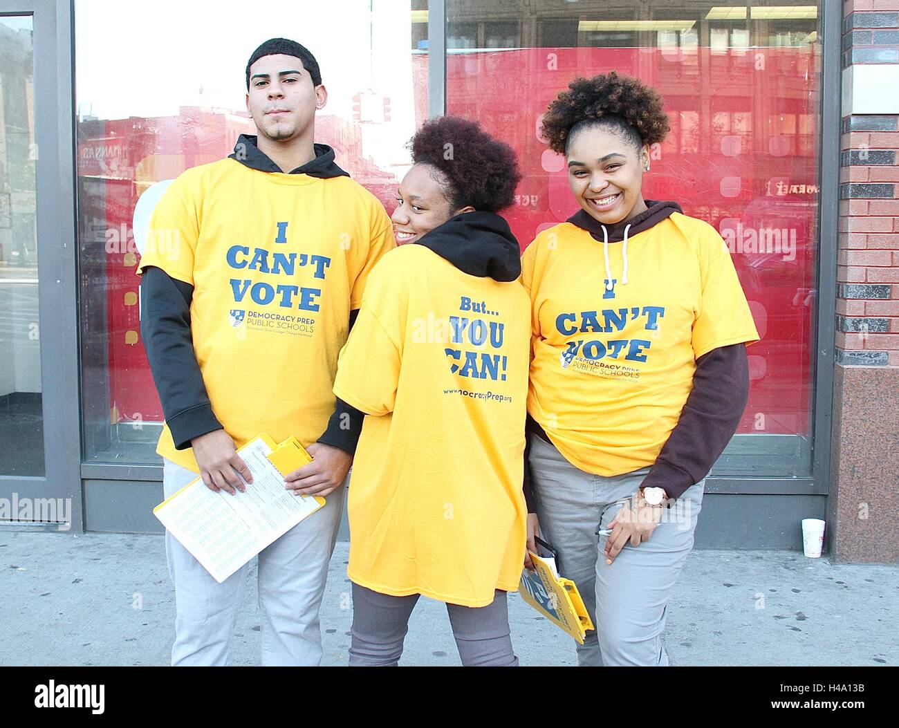 New York, NY, USA. 14th Oct, 2016. High school students from Democracy ...