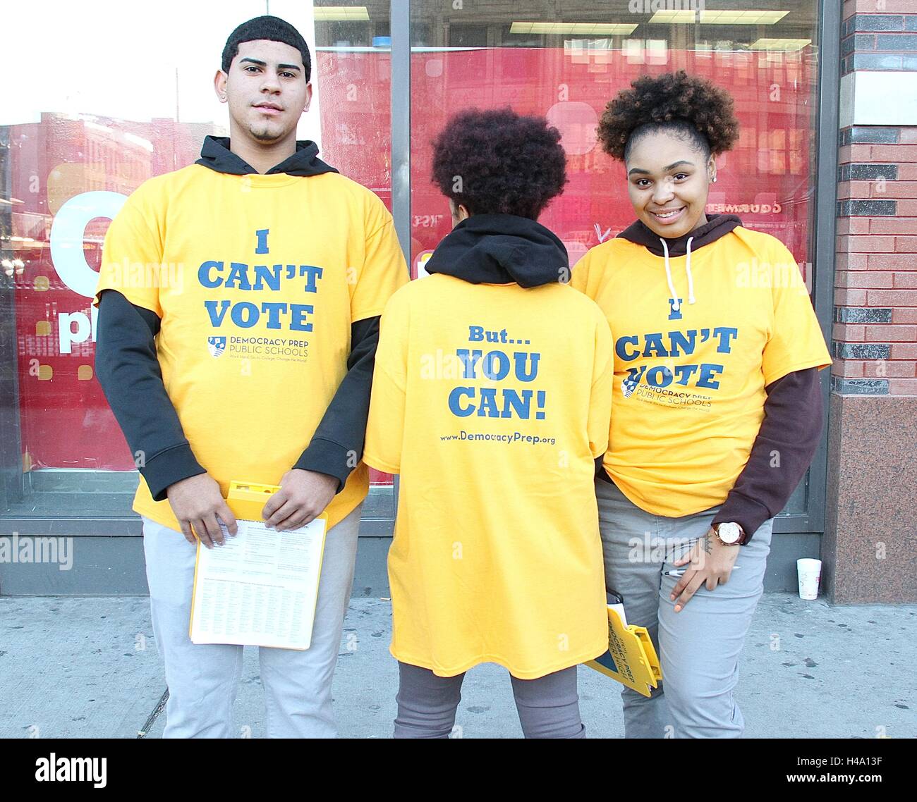 New York, NY, USA. 14th Oct, 2016. High school students from Democracy ...