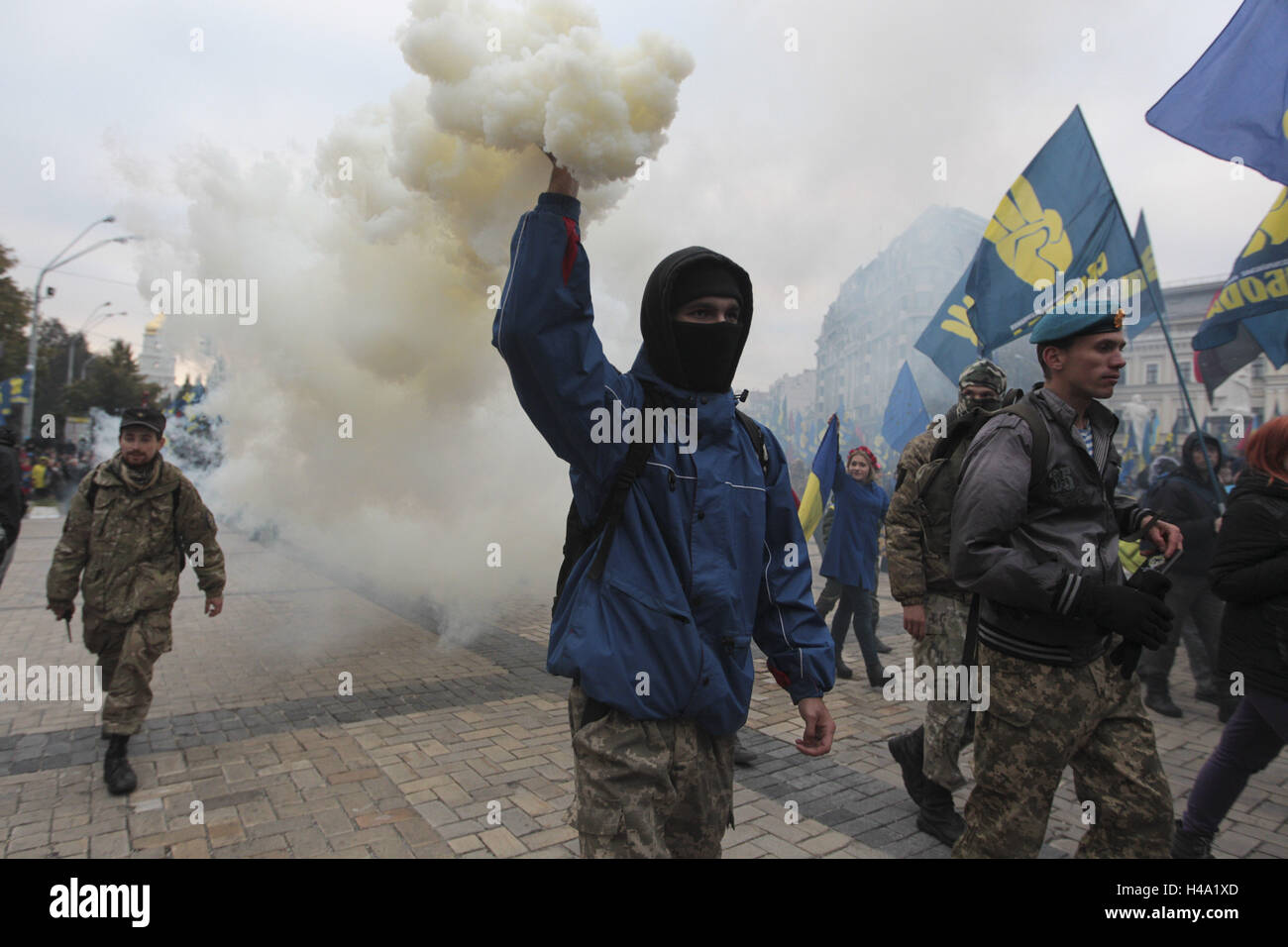Kiev, Ukraine. 14th Oct, 2016. Members of the nationalist movement ...
