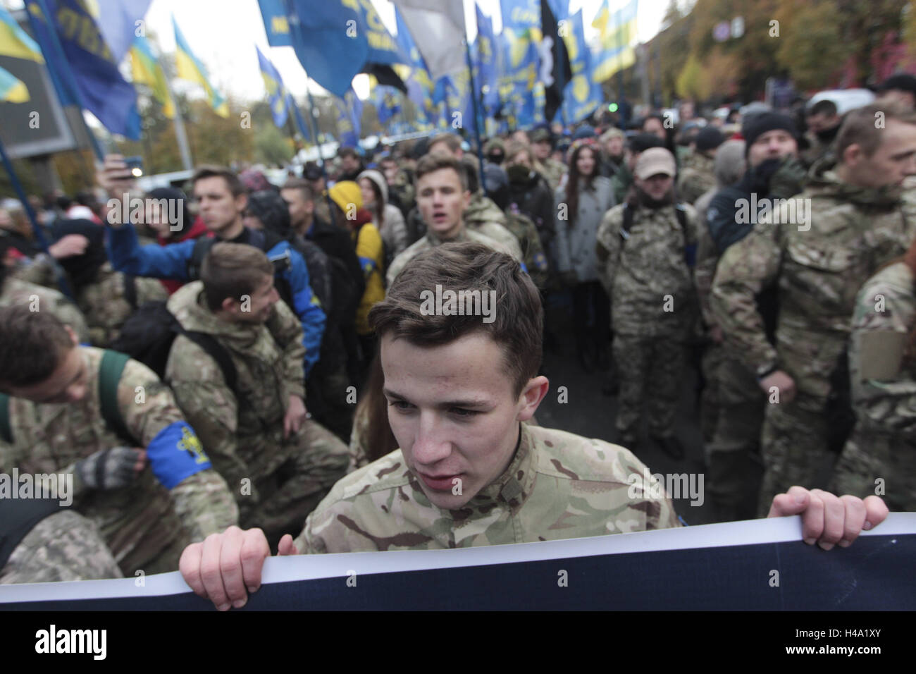 Kiev, Ukraine. 14th Oct, 2016. Members of the nationalist movement ...