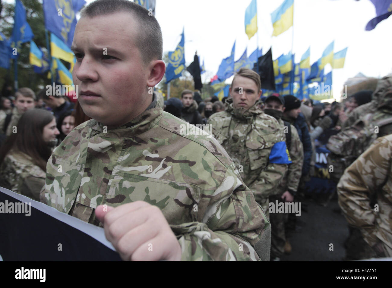 Kiev, Ukraine. 14th Oct, 2016. Members of the nationalist movement ...