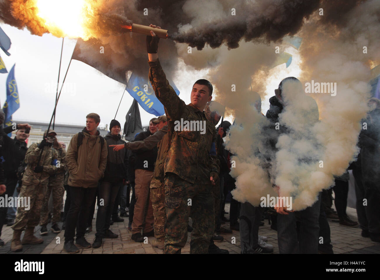 Kiev, Ukraine. 14th Oct, 2016. Members of the nationalist movement ...