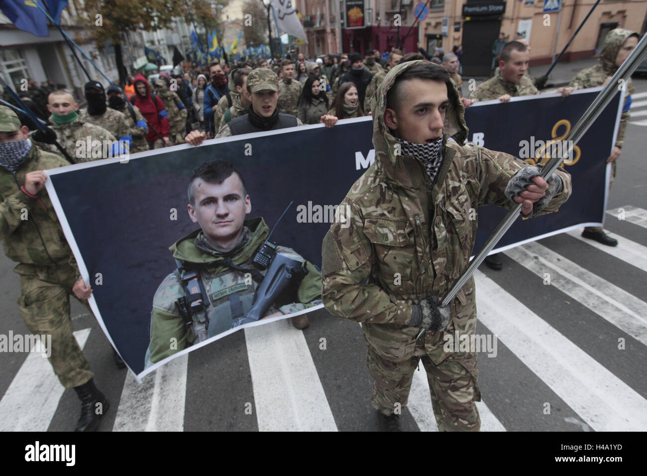 Kiev, Ukraine. 14th Oct, 2016. Members of the nationalist movement ...