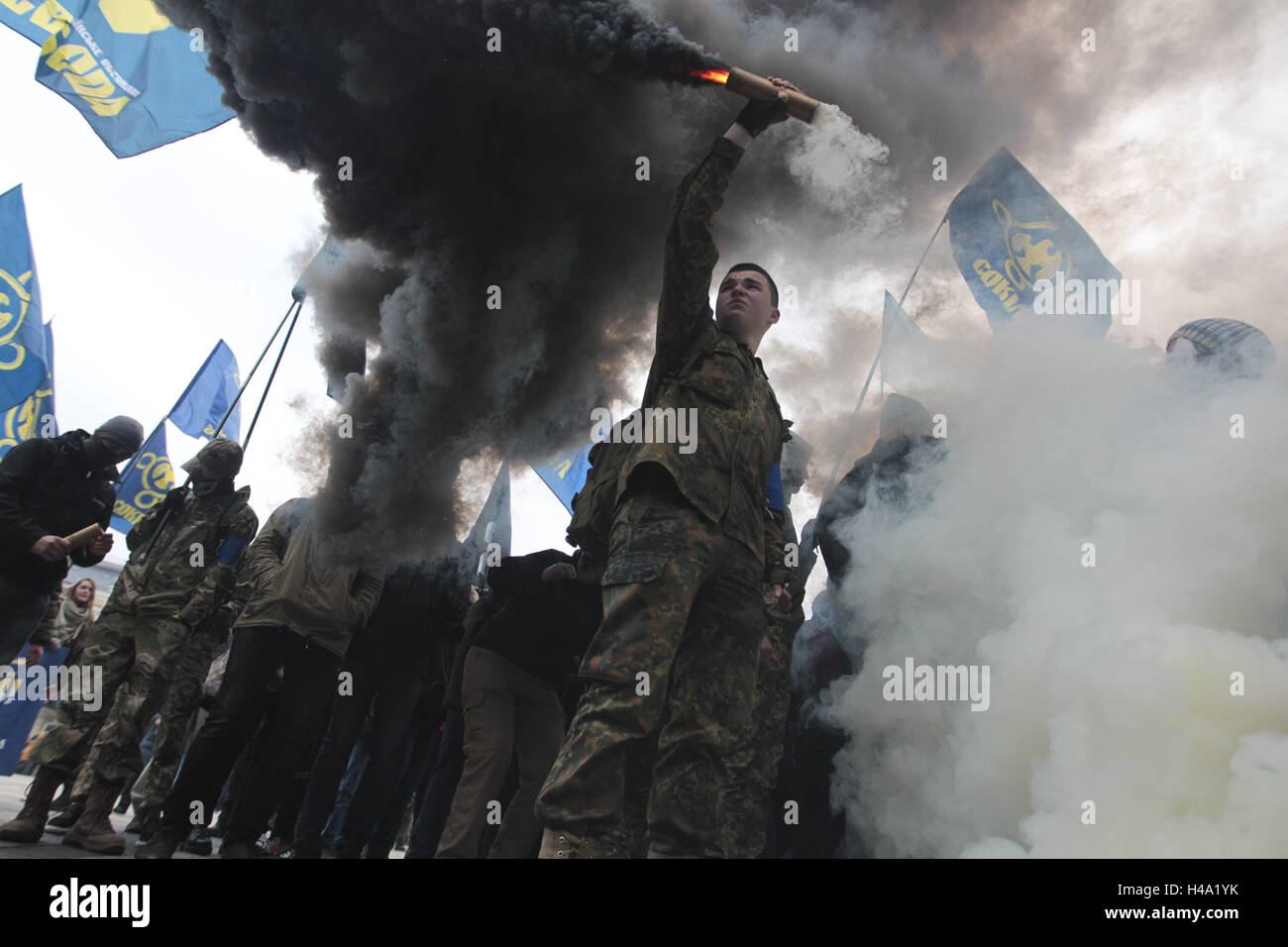 Kiev, Ukraine. 14th Oct, 2016. Members of the nationalist movement ...