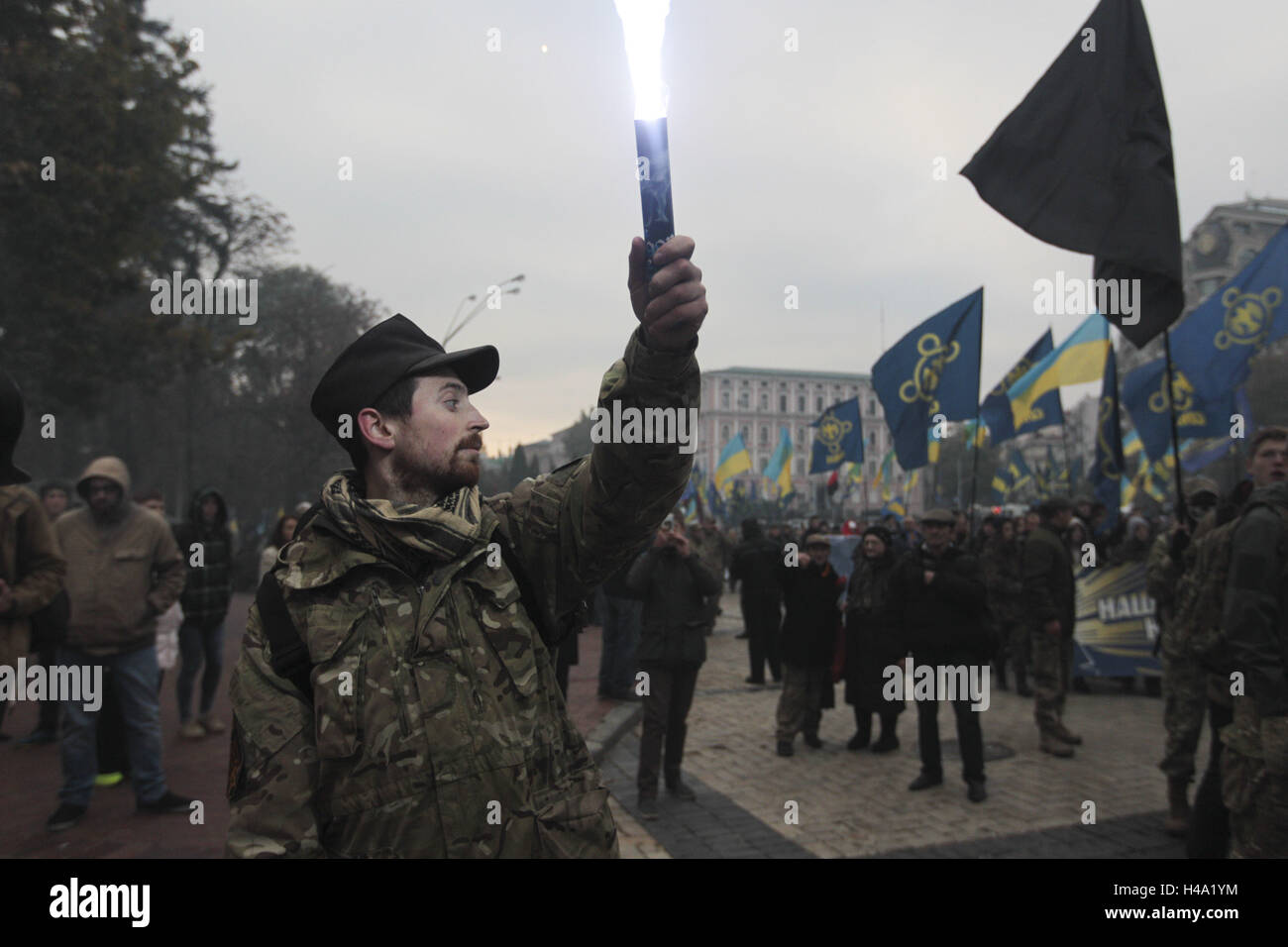 Kiev, Ukraine. 14th Oct, 2016. Members of the nationalist movement ...