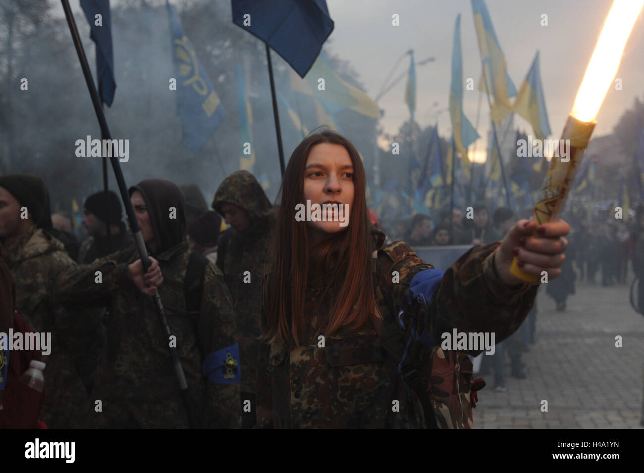 Kiev, Ukraine. 14th Oct, 2016. Members of the nationalist movement ...