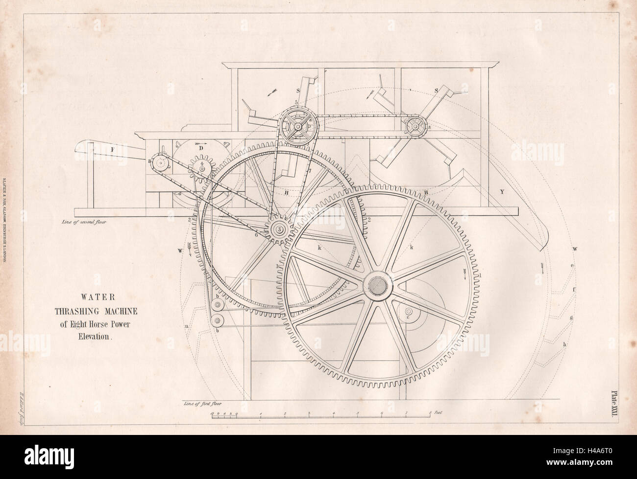 VICTORIAN ENGINEERING DRAWING. 8hp Water thrashing machine, elevation ...