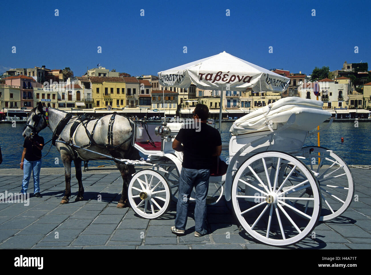 Greece, Crete, Canea, horse's carriage, houses Stock Photo - Alamy