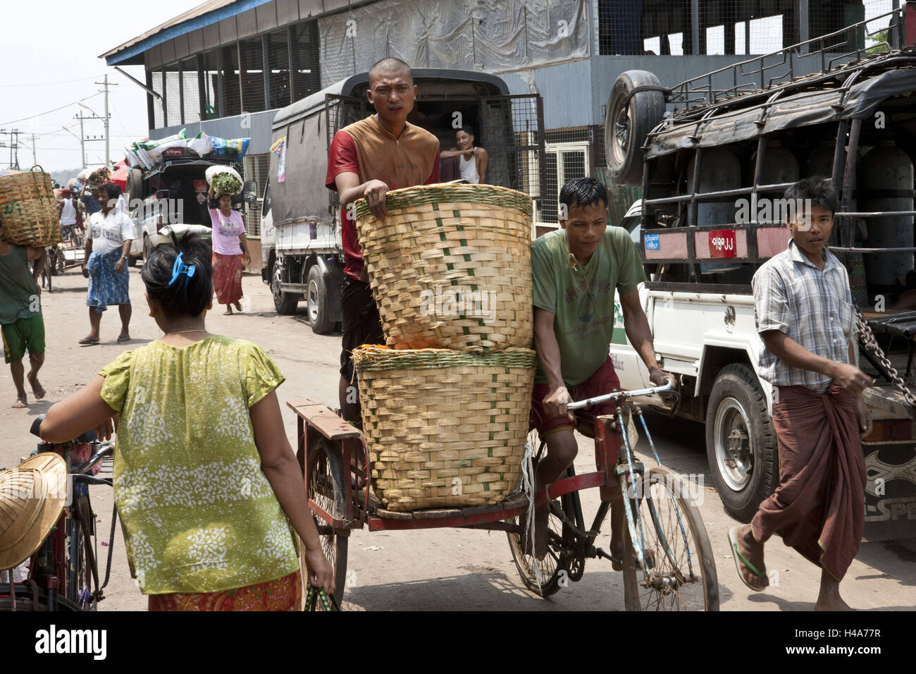 Myanmar, Rangoon, street scene, bicycle, tricycle Stock Photo - Alamy