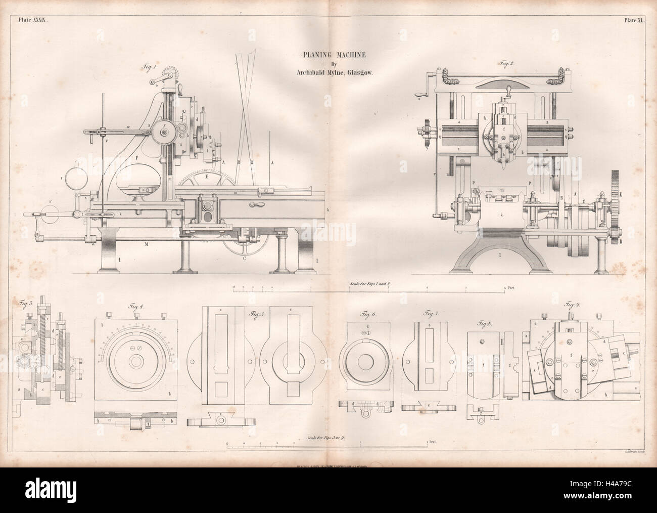 VICTORIAN ENGINEERING DRAWING. Planing machine by Archibald Mylne ...