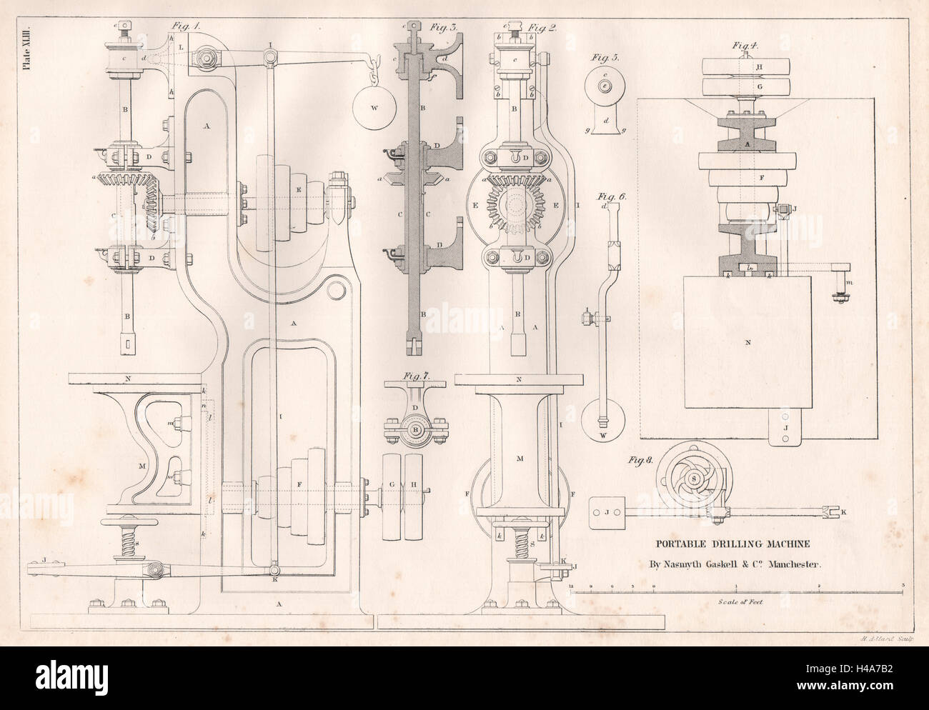 19C ENGINEERING DRAWING. Portable drilling machine by Nasmyth Gaskell ...