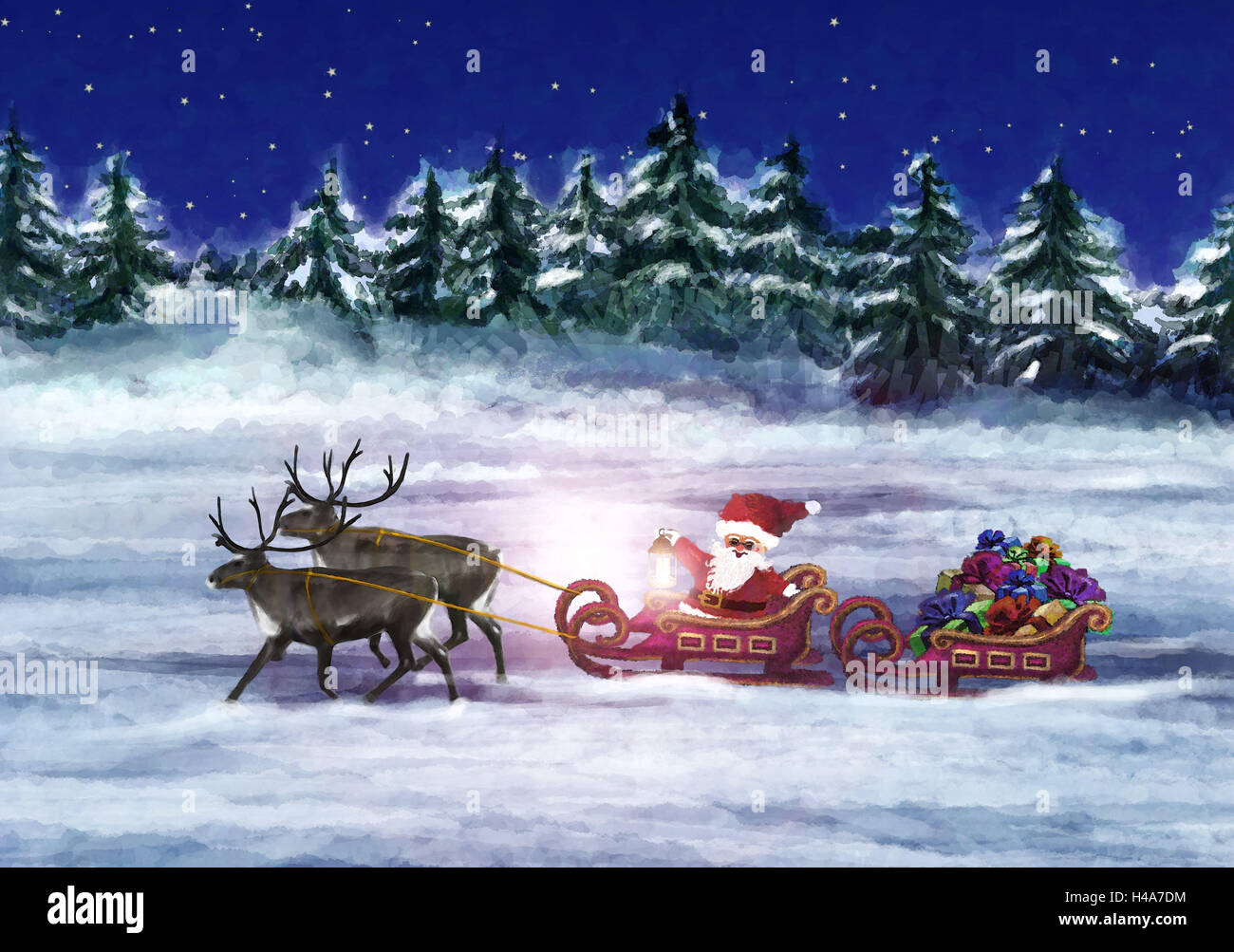 Reindeer In Snow Santa