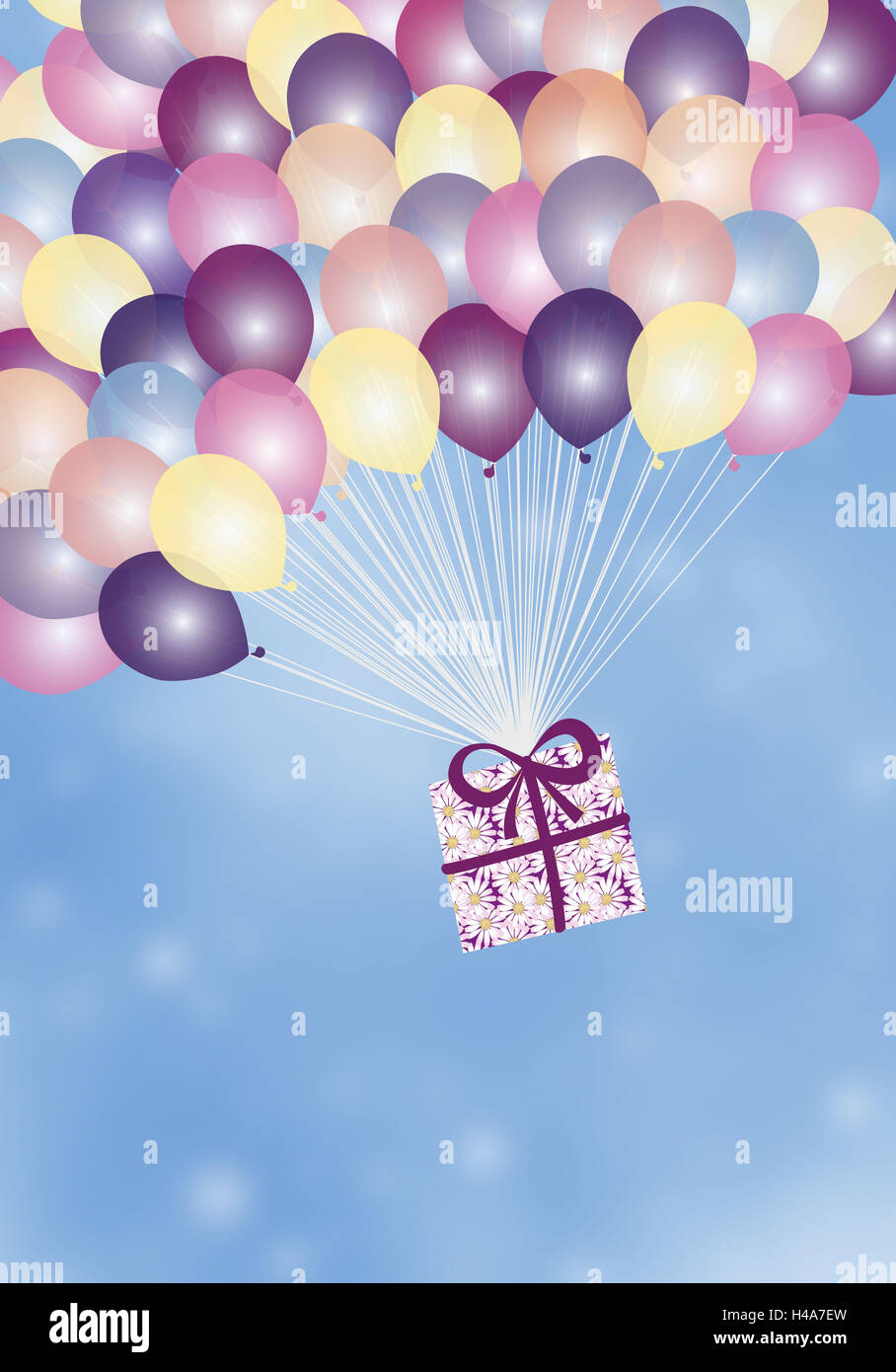 Illustration, sky, present, balloons, fly, graphics, balloons, many ...