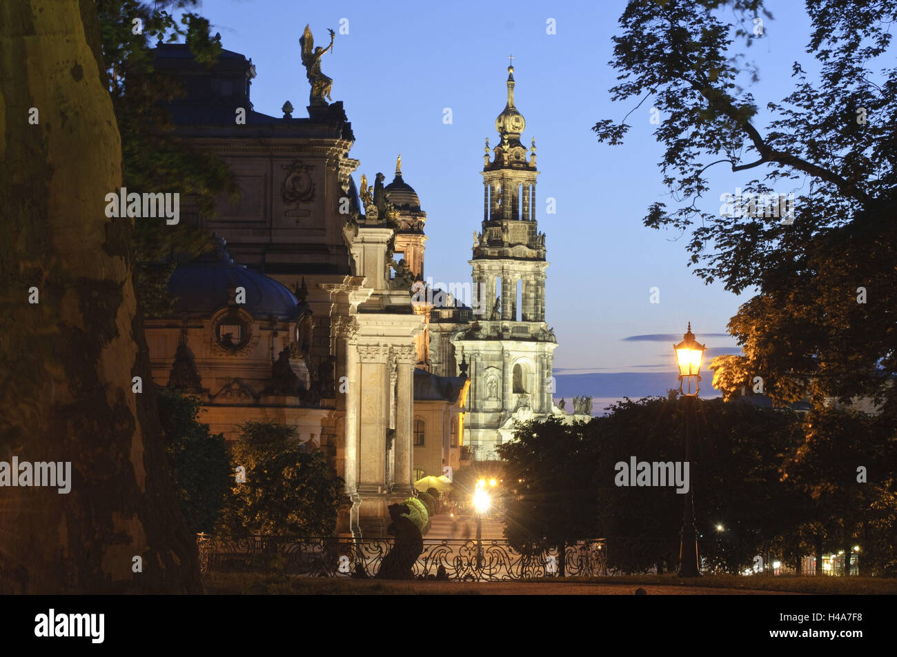 Brühl's Terrace, cathedral, dusk, Dresden, Saxony, Germany Stock Photo ...
