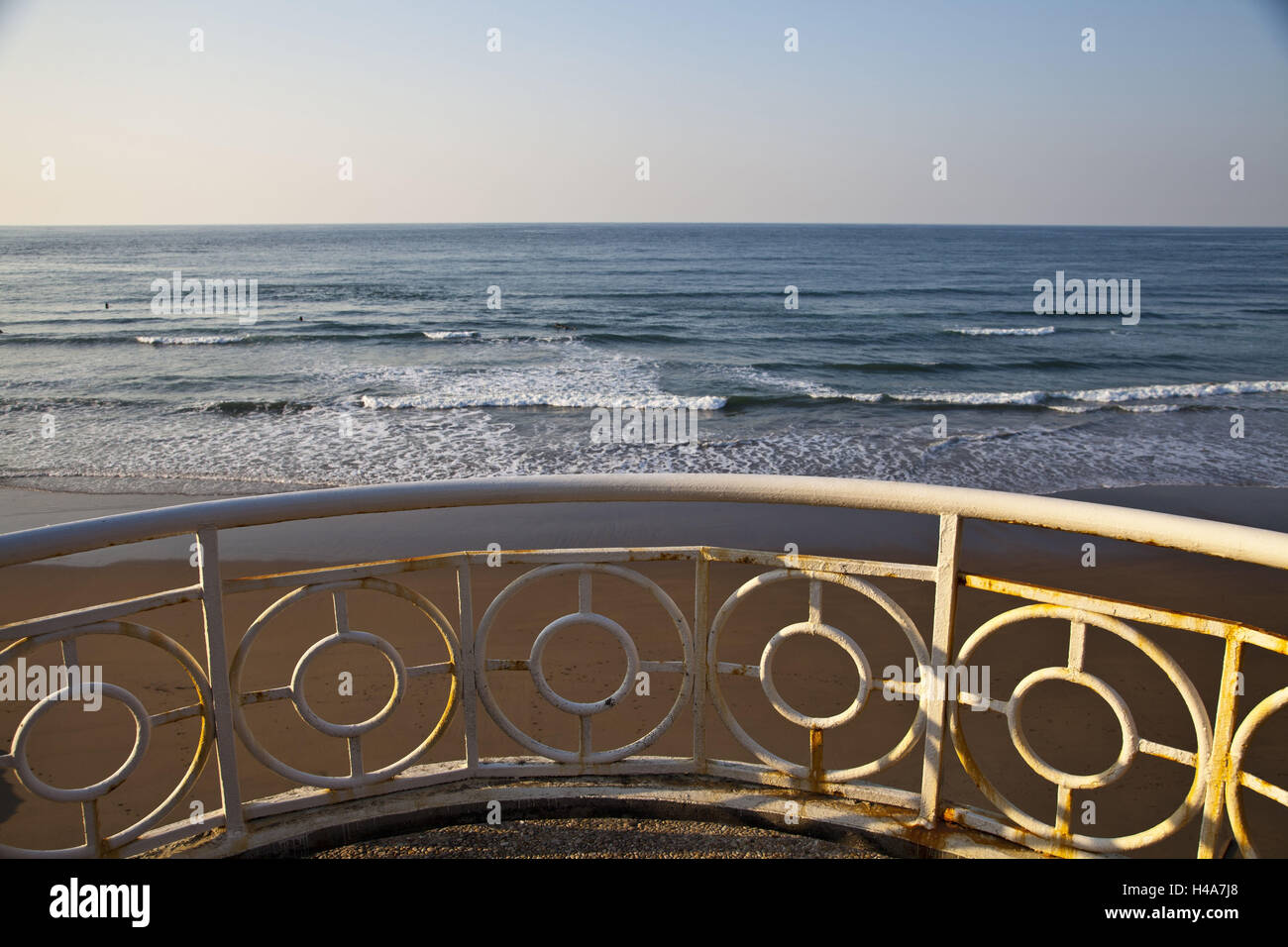 Railing on the beach of Deba, province Guipuzcoa, Basque country, Spain ...