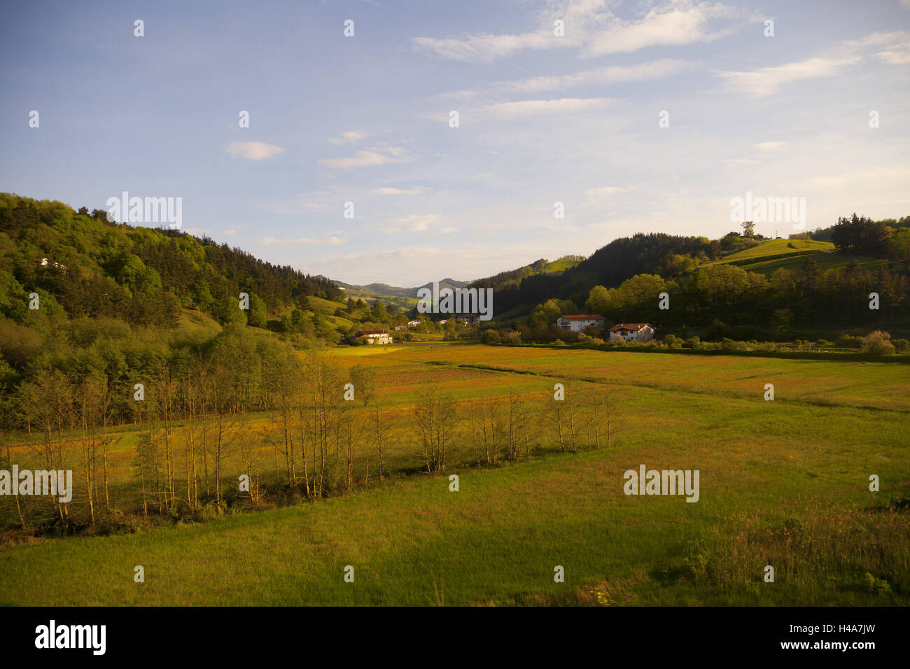 Scenery, fields in the province of Guipuzcoa, the Basque Provinces ...