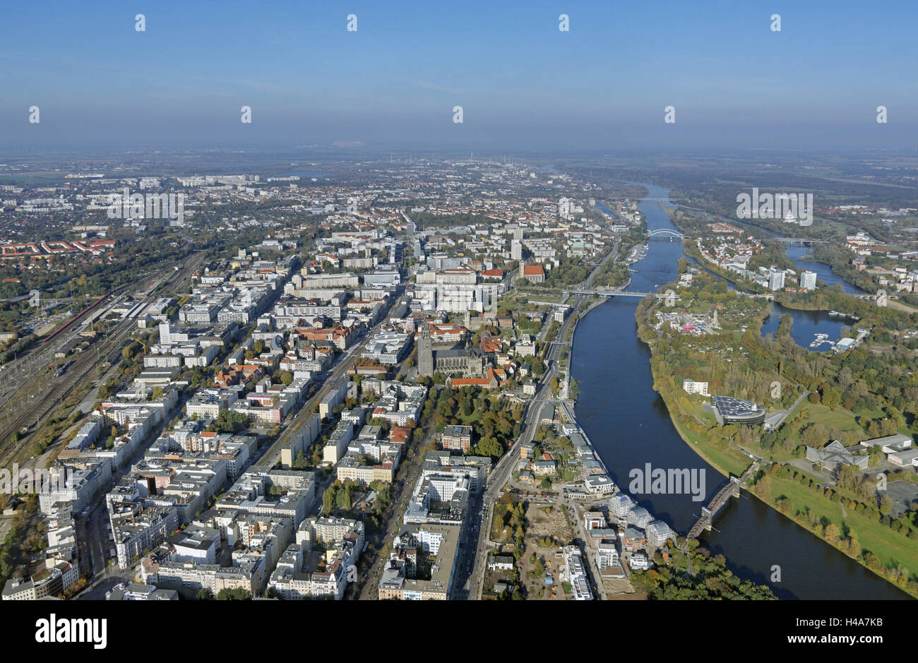 Germany, Saxony-Anhalt, Magdeburg, aerial shots, town, town overview ...