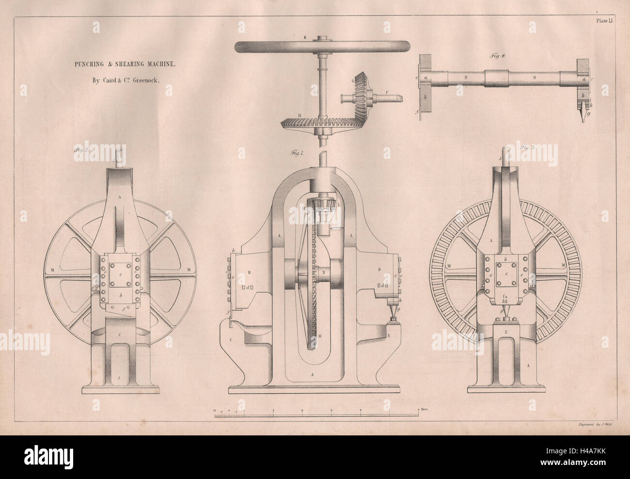 VICTORIAN ENGINEERING DRAWING. Punching & shearing machine. Caird & Co ...