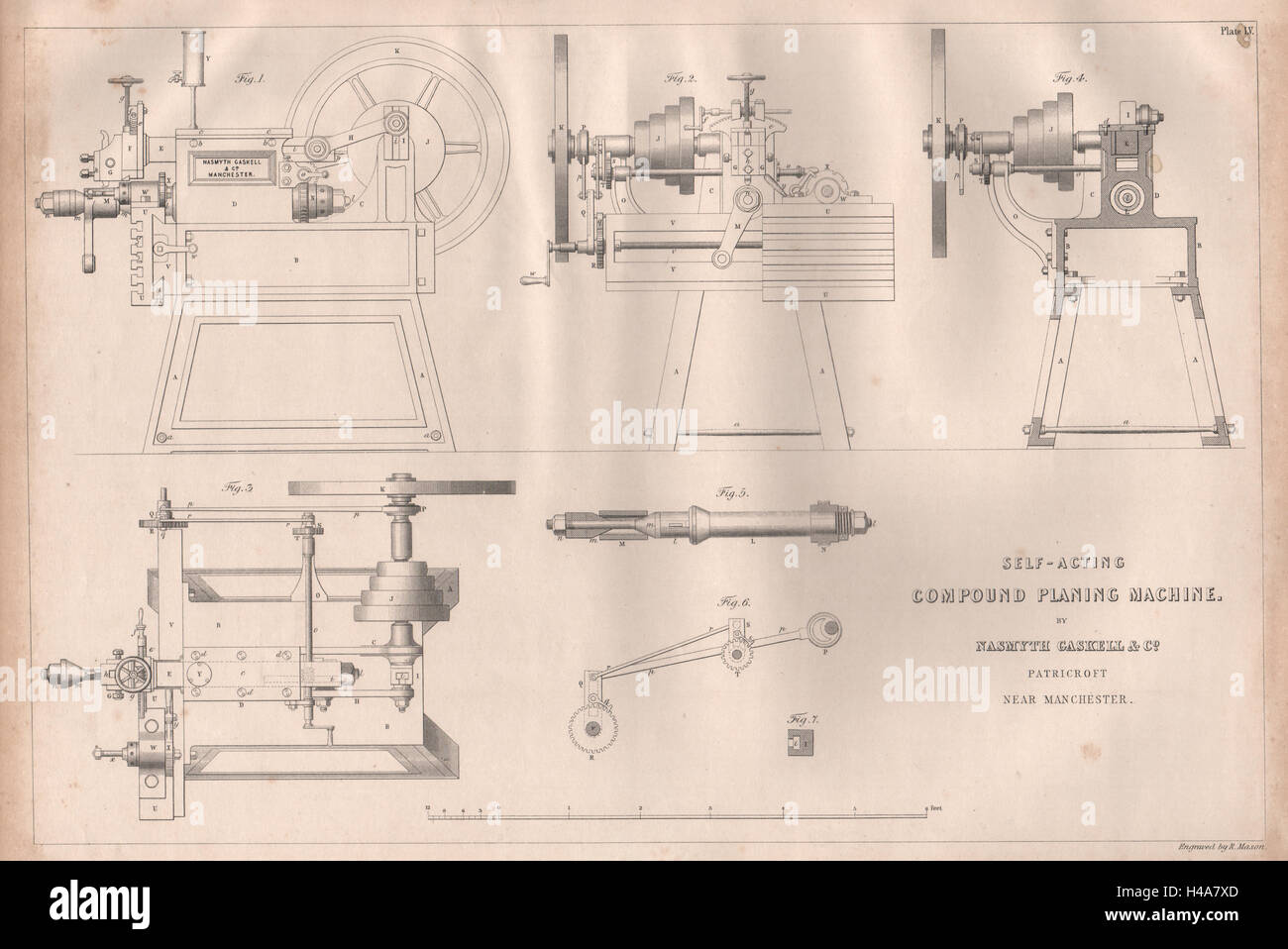 19C ENGINEERING DRAWING. Self-acting compound planing machine. Gaskell ...