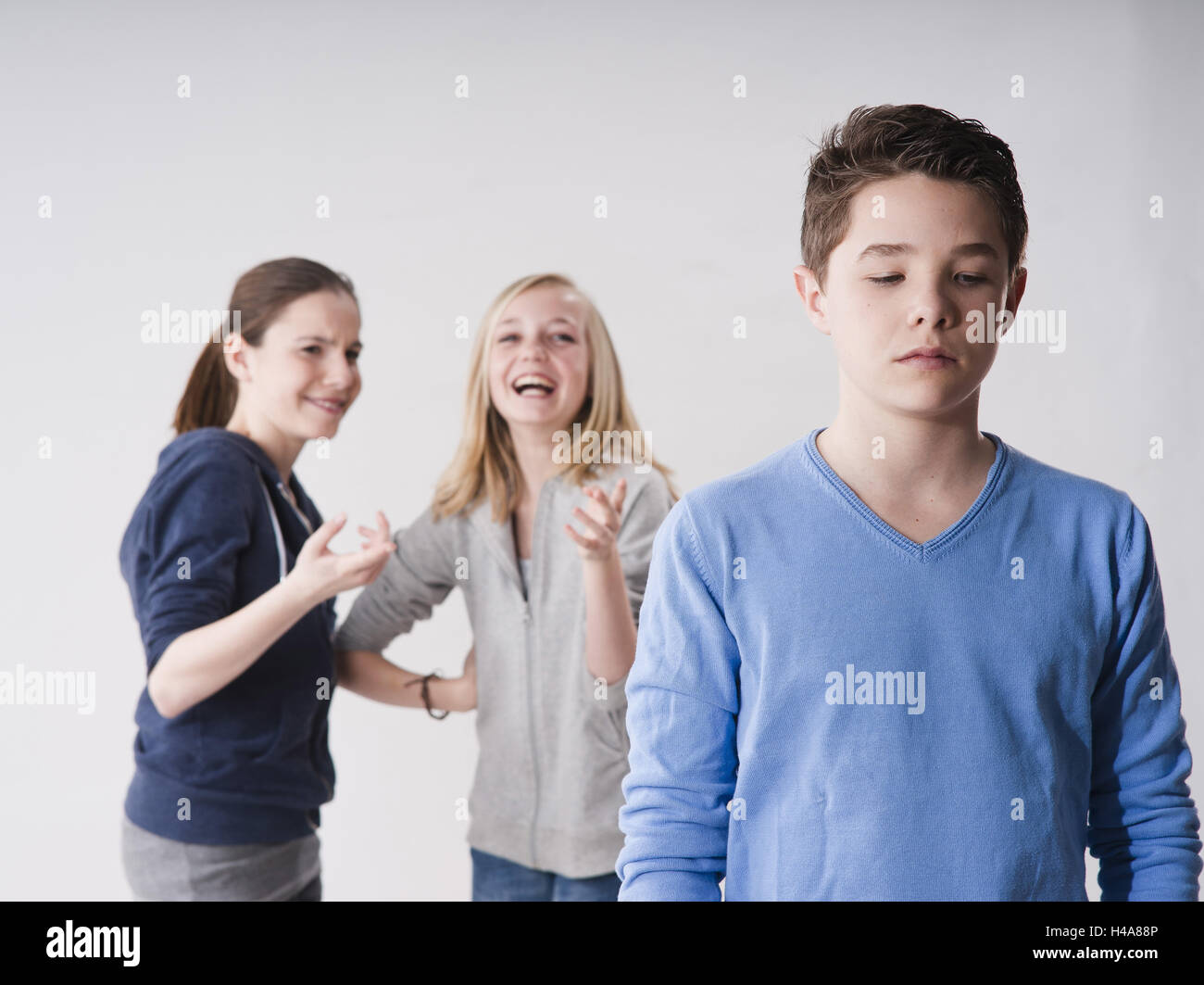 Teenagers, girls, two, boy, finish laughing, people, blond, long-haired ...