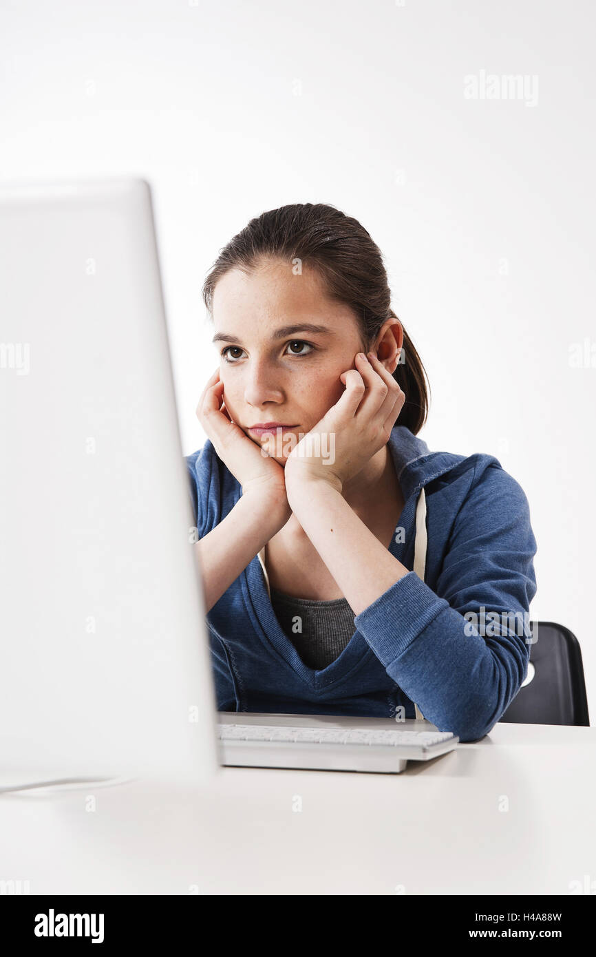 Teenagers, girls, view monitor, read, studio, young persons, Teen, look ...