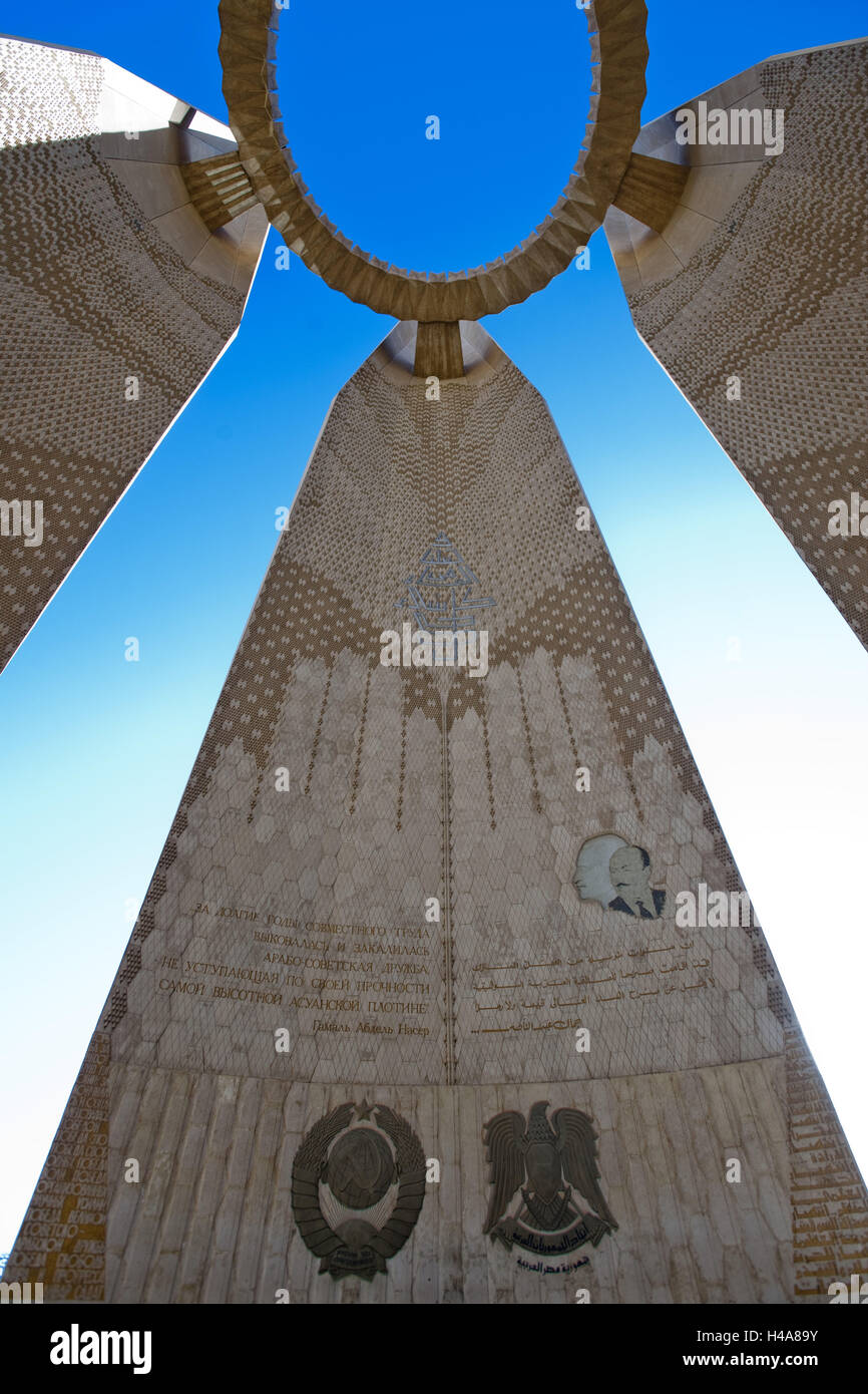 Egypt, Aswan, monument the Egyptian-Russian friendship in the Aswan dam ...
