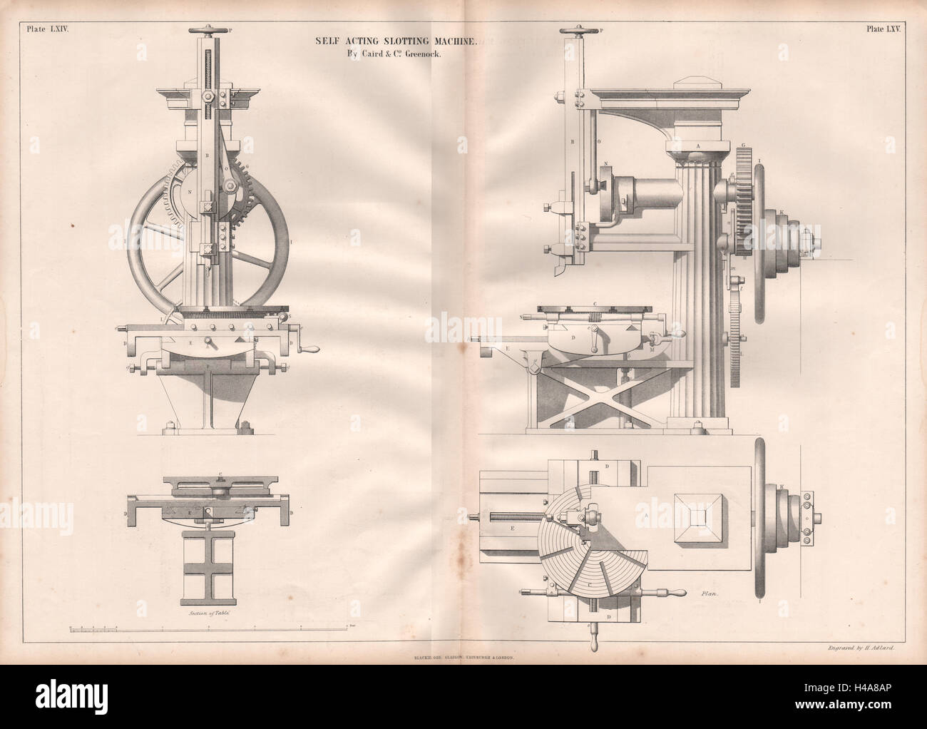 VICTORIAN ENGINEERING DRAWING. Self acting slotting machine. Caird & Co ...