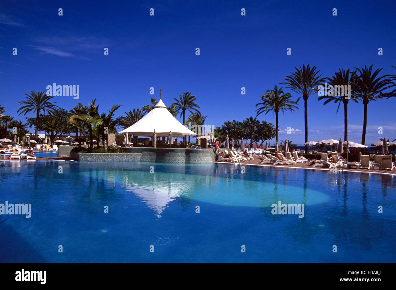 Spain, Canary islands, island Fuerteventura, Corralejo, hotel pool ...