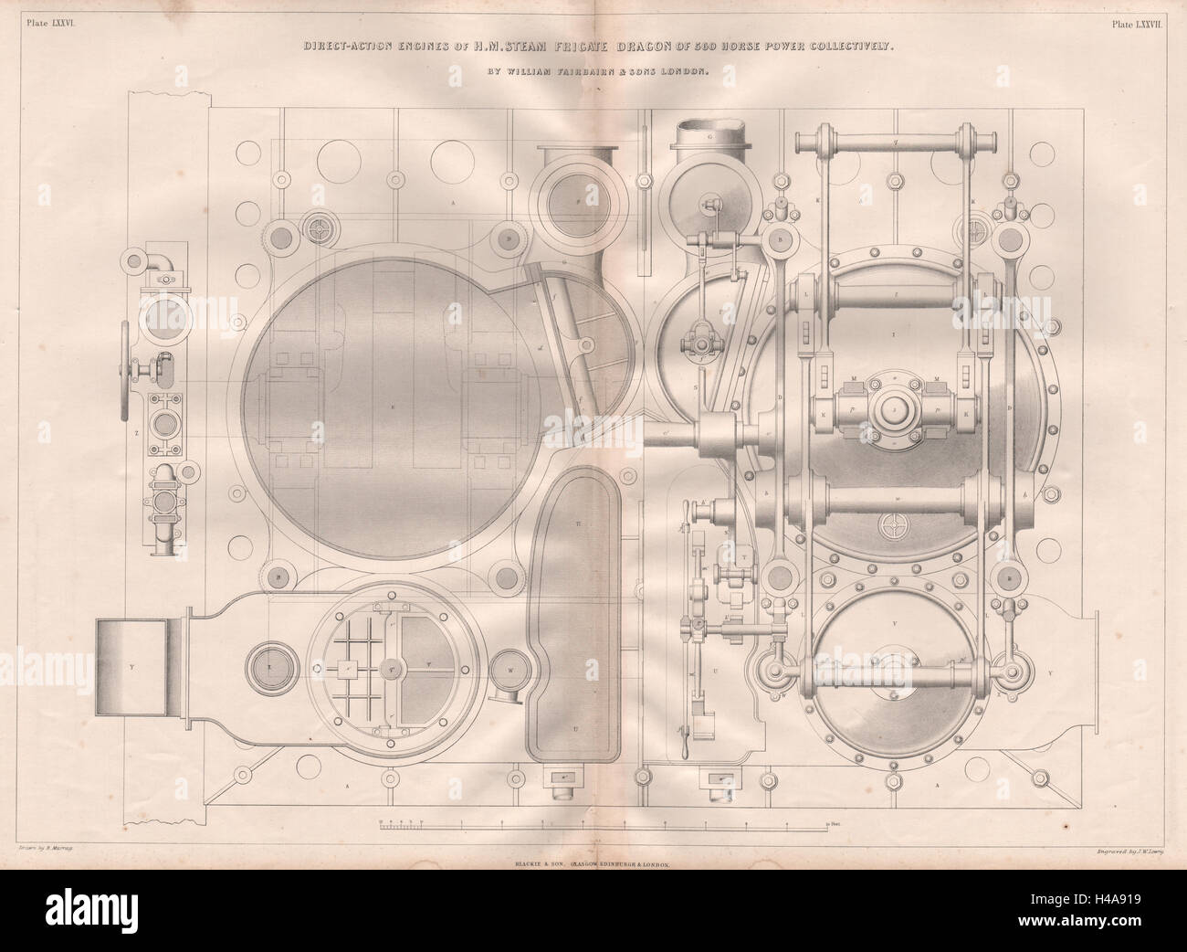 19C ENGINEERING DRAWING. Direct-action engines of HM Steam Frigate ...