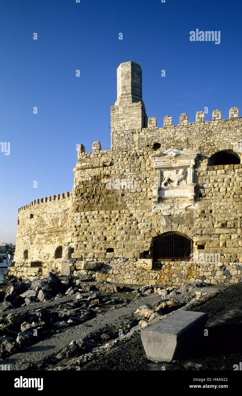 Greece, Crete, Heraklion, Venetian lion on the north-east page the fort ...