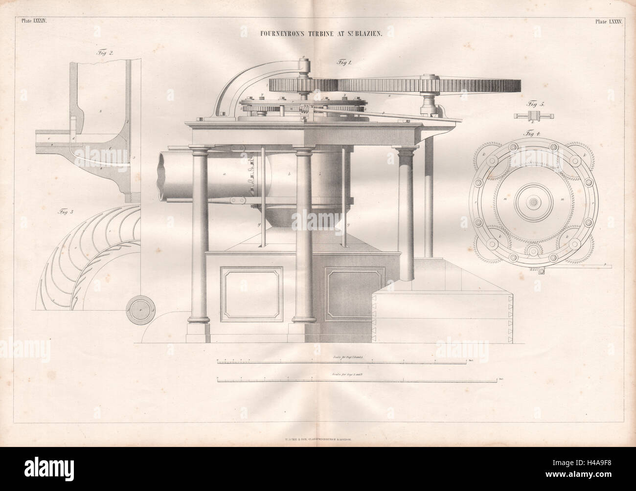 VICTORIAN ENGINEERING DRAWING. Fourneyron's turbine at St. Blasien (1 ...