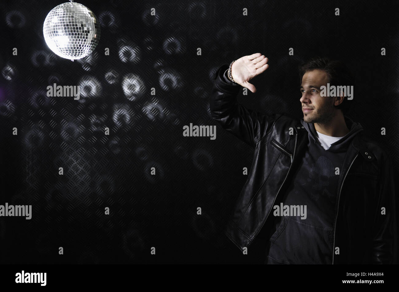 Disco, inside, disco sphere, man, young, gesture, glare, people ...